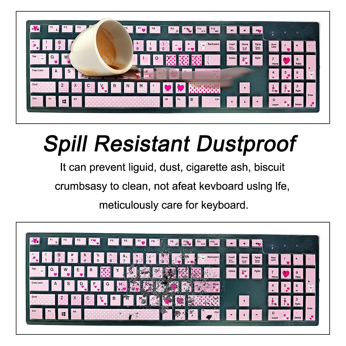 YongMai Keyboard Covers for Dell KM636 KB216 Wireless Wired Keyboards, Dell Optiplex 5250 3050 3240 5460 7450 7050/Dell Inspiron AIO 3475 3670 3477 Silicone Desktop Computer Keyboard Skins (Love Bear)