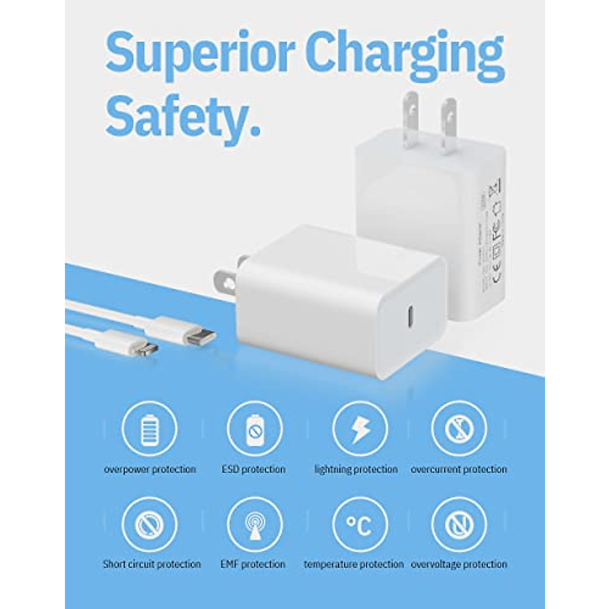 Fast Charger iPhone, 20W USB C Wall Charger with MFi Certified 6 FT Charger Cable Type C Charger Adapter Compatible with iPhone 14/14 Mini/14 Pro Max/13/13 Mini/13 Pro Max/11 Pro Max/XS Max/XS/XR/X