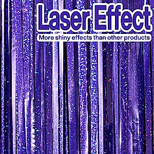 PartyWoo Purple Green Gold Balloons 50 pcs and Purple Foil Fringe Curtain 2 pcs