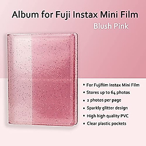 Fujifilm Instax Mini 11 Instant Camera Blush Pink Bundle with Instax Mini Twin Pack Film + Glitter Photo Album Holds 64 Photos + Groovy Case + Cloth (5 Items)