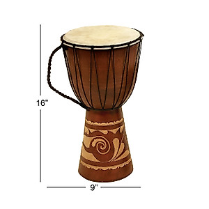 Deco 79 Wood Drum Handmade Decorative Sculpture Djembe Home Decor Statue with Rope Accents, Accent Figurine 9" x 10" x 16", Brown