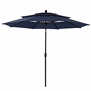 PHI VILLA 10ft Patio Umbrella Outdoor 3 Tier Vented Market Table Umbrella with 1.5" Aluminum Pole and 8 Sturdy Ribs, (Dark Blue)