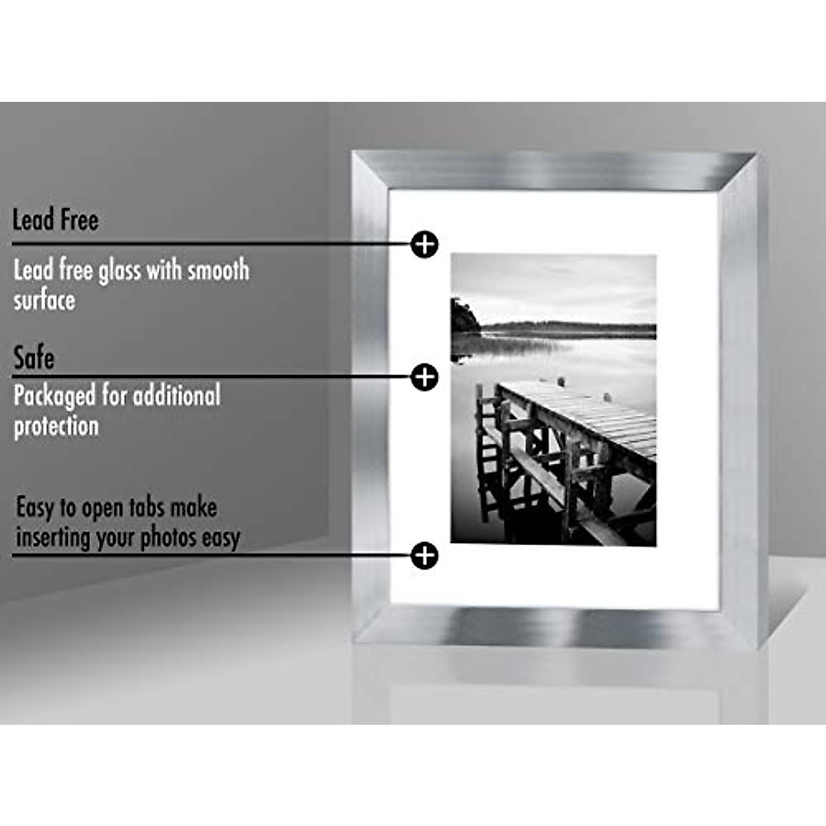 Americanflat 8x10 Picture Frame in Silver - Displays 5x7 with Mat and 8x10 Frame Without Mat - Composite Wood with Polished Glass - Horizontal and Vertical Formats for Wall and Tabletop