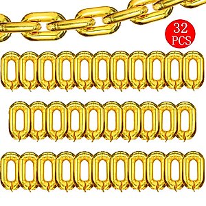 Virtue morals 32 Pcs 16 inch Foil Chain Balloons, Jumbo Chain Balloons for 80s 90s Party Decorations Giant Balloon Chain Balloons Gold