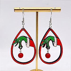 WCRAZYE Christmas Wood Earrings for Women Handmade Wooden Teardrop Dangle Earrings Christmas Xmas New Year Party Earrings Set Winter Holiday Jewelry Gift (Red)