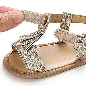 myppgg Baby Girls Summer Tassel Sandals Infant Soft Sole Sparkly Slippers Princess Dress Toddler First Walkers Shoes Gold, 12-18 Months Infant
