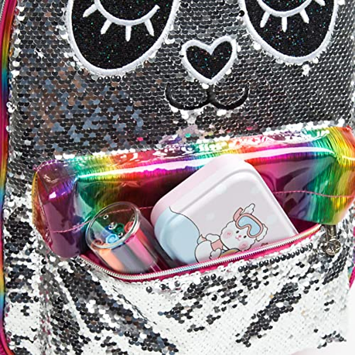 Meetbelify Girls Rolling Backpack Wheels Backpacks for Kids Luggage Wheeled Sequin Sparkly Trolley Trip Suitcase for Elementary Preschool Girls Panda Travel Backpack with Lunch Box for Picnic