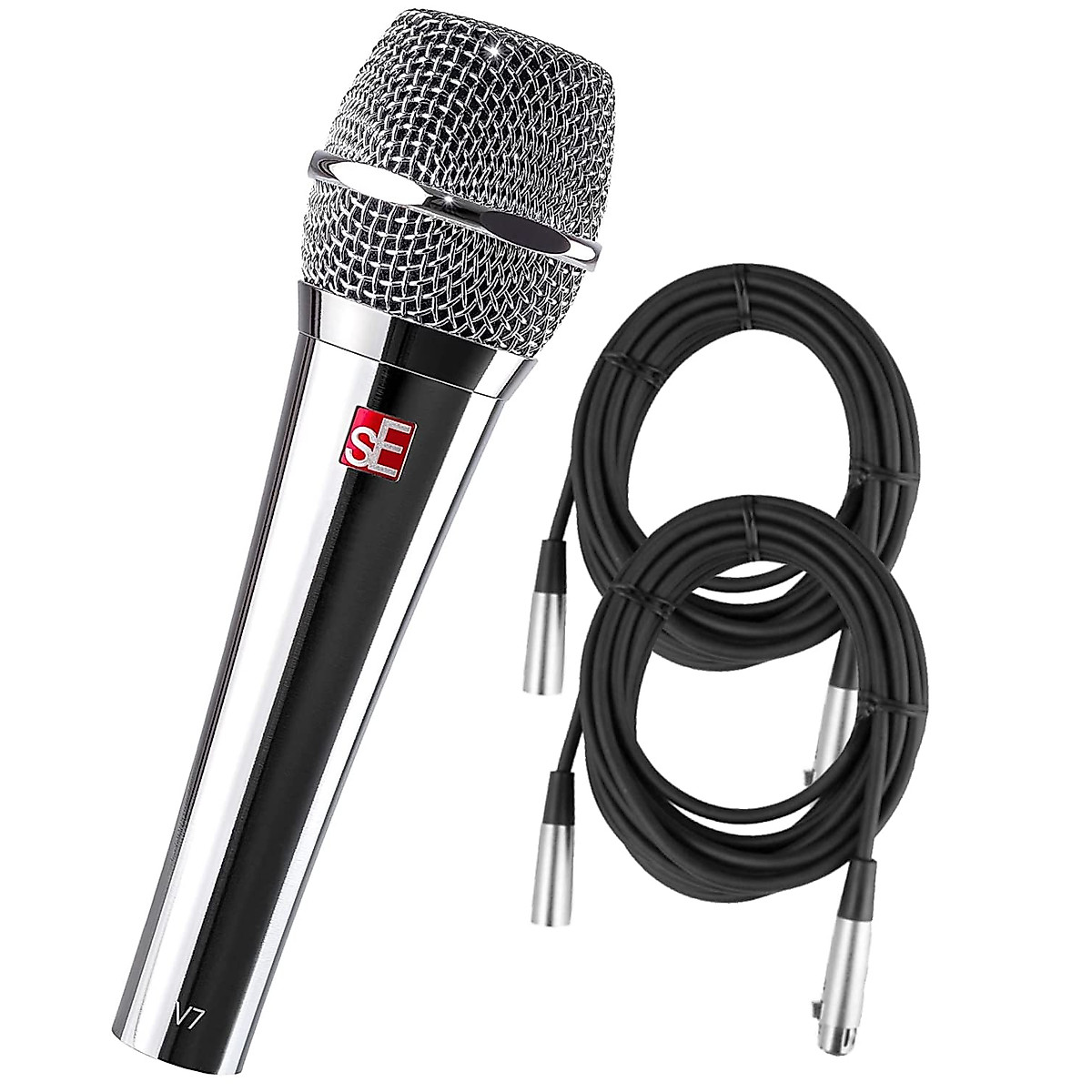 Briskdrop sE Electronics V7 Studio Grade Handheld Microphone Supercardioid Chrome with 2 XLR Cables