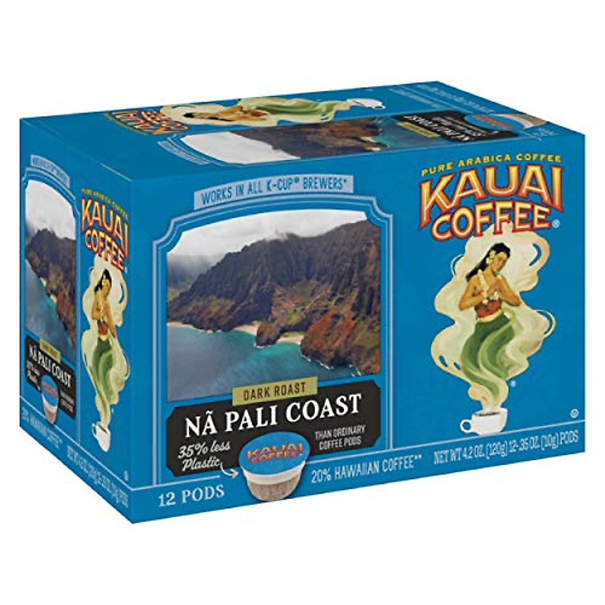Kauai Coffee Single-Serve Pods, Na Pali Coast Dark Roast- Arabica Coffee, Grown, Harvested and Roasted in Hawaii, Keurig-Compatible Cups - 48 Count