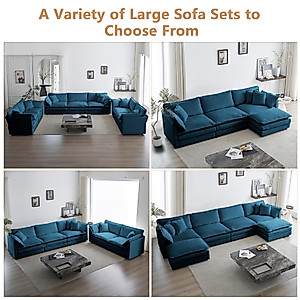 mikibama Luxury 2 Piece Sofa Set, 2 Pieces of Loveseat Sofa, Modern Chenille Comfy Cloud Couches Set for Living Room Office with 4 Armrest Pillows and 4 Toss Pillows, Blue
