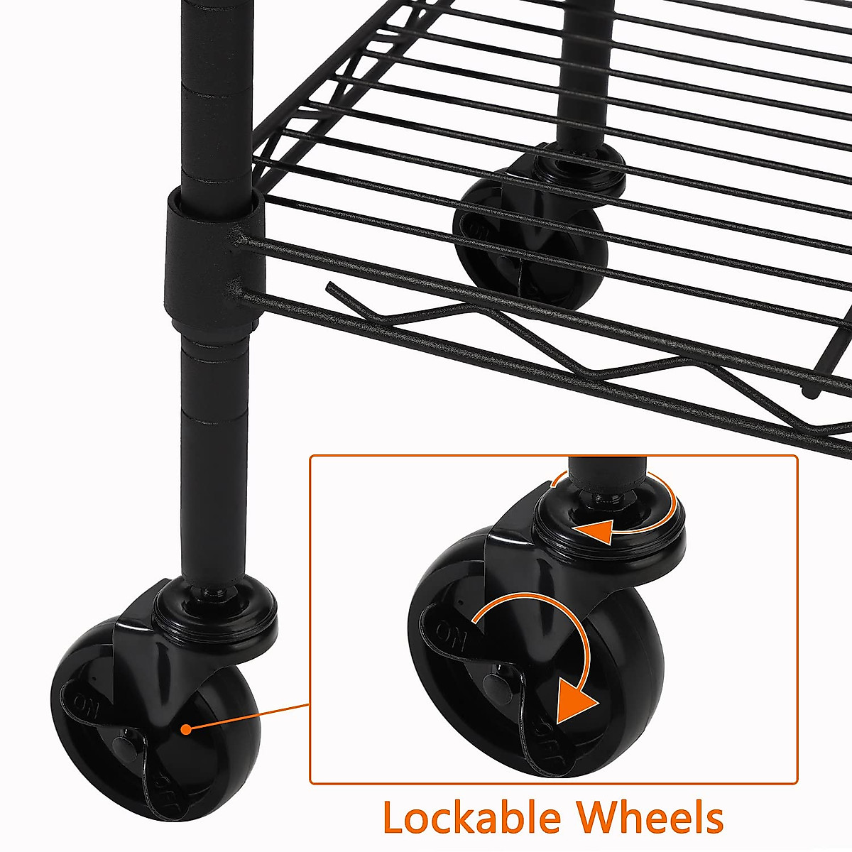 4-Shelf Adjustable Heavy Duty Storage Shelving Unit on 4 Wheel Casters, Metal Organizer Wire Rack for Laundry Bathroom Kitchen Pantry Closet, Black
