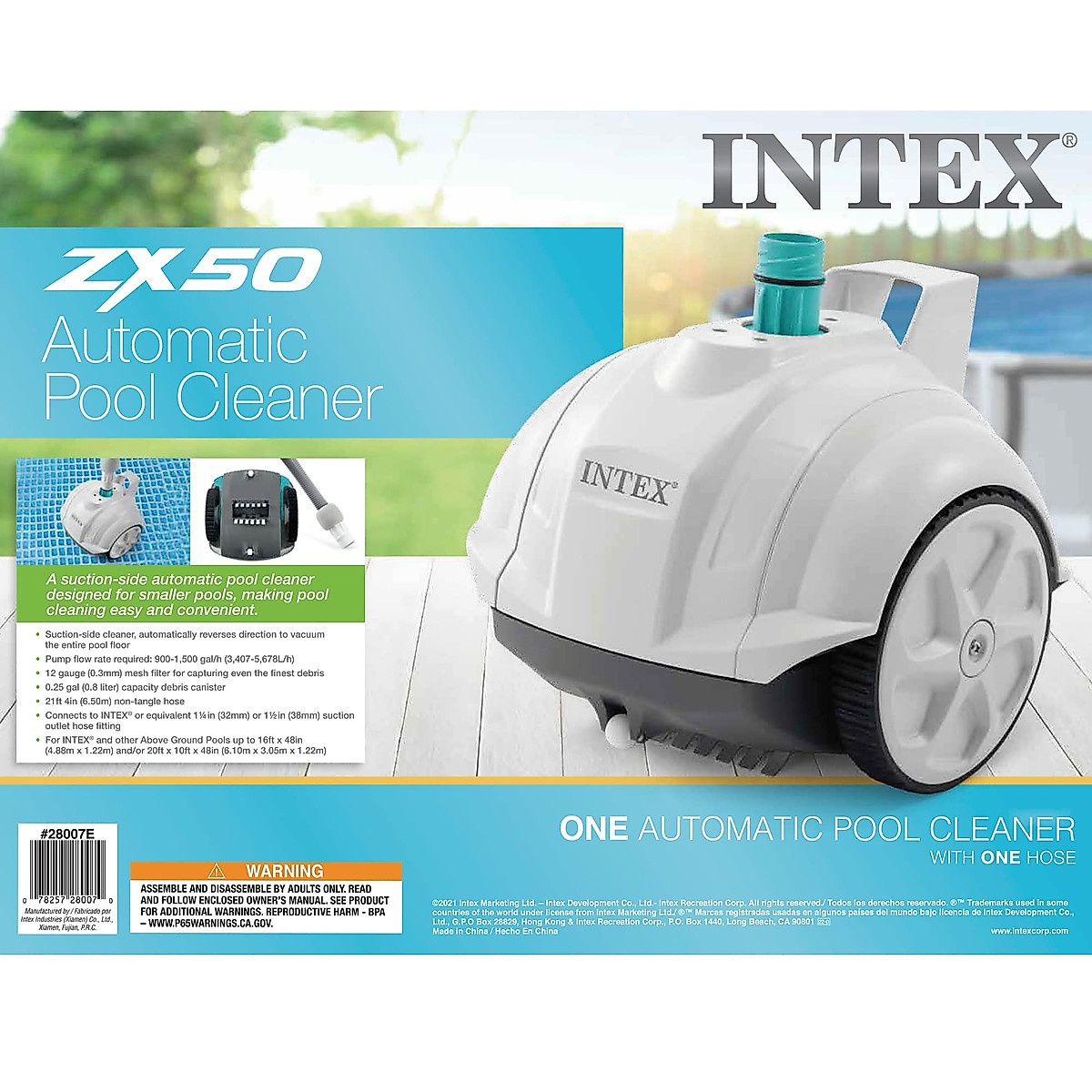 INTEX 28007E ZX50 Suction-Side Above Ground Automatic Vacuum Pool Cleaner: For Smaller Pools – Cleans Pool Floor – Removes Debris – Removable Filter Tray – 21ft Tangle Free Hose
