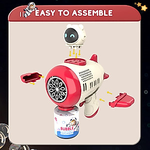 Aomola Bubble Gun Machine for Kids Toddlers 1-3, 5000+ Bubbles Per Minute with 360°Leak-Proof, Automatic Space Bubble Blower with Led Light for Birthday Party, Outdoor Gift for Boys and Girls (red)