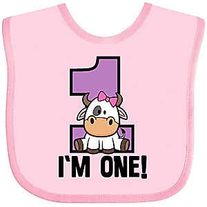 inktastic 1st Birthday Cow Farm Party Girls 1 Year Old Baby Bib Pink 333d7