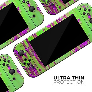 Design Skinz - Compatible with Nintendo Switch OLED Console Bundle - Skin Decal Protective Scratch-Resistant Removable Vinyl Wrap Cover - Lime Green Metal with Hot Purple Rust