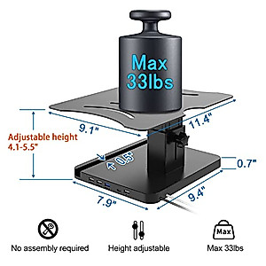 AQQEF Monitor Stand, Height Adjustable Computer Monitor Riser for Desk, Ergonomic Desktop Monitor Stand for Laptop, Computer, iMac (Metal -with USB HUB & Charger)