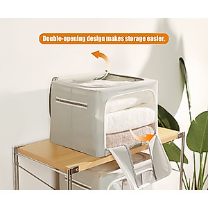 Furnhome 3 PACK 40L Oxford Cloth Steel Frame Storage Box, Clothes Storage Box Organizers with Foldable Clear Window & Reinforced Handles for Clothes,Closet,Comforters,Bedding, Blanket(Light Grey)