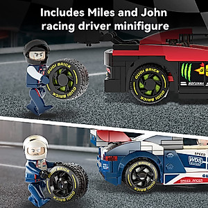 GUDI Speed Champion Race Car Building Kit for Boys 6-12, Pack of 2 STEM Building Toys with Driver Minifigures and Racing Sticker, Easy Assemble Ghost and Knight Car Building Blocks Set