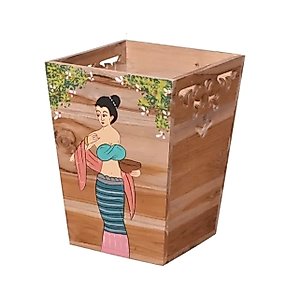DIKNAC Trash Can Garbage Bin Retro Trash Can Waste Bins Wood Trash Can Household Office Garbage Bin for Home Bedroom Waste Bins