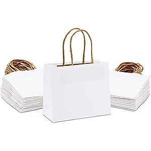 Sparkle and Bash Mini White Paper Thank You Gift Bags with Handles for Baby Shower, Birthday Party (50 Pack)