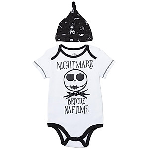 Disney Nightmare Before Christmas Jack Skellington Oogie Boogie Sally Newborn Baby Boys Bodysuit Pants and Hat 3 Piece Outfit Set 3-6 Months