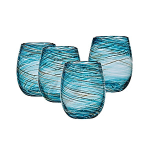 Mikasa Color Swirl Stemless Wine Glass, 4 Count (Pack of 1), Blue