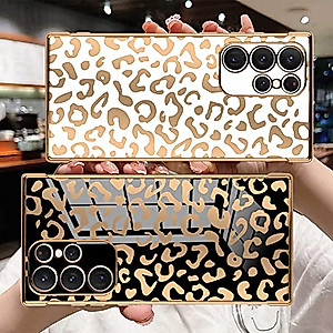 Fiyart Designed for Samsung Galaxy S22 Ultra Case Cheetah Print Design for Women Girls Soft TPU Plating Full Camera Lens Protection Leopard Print Phone Cover Bumper for S22 Ultra 6.8"-Black