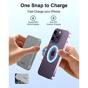 HINOVO Magnetic Power Bank, 10000mAh Wireless Portable Charger for iPhone, Wireless Battery Pack 15W Fast Charging, Compact Power Bank for iPhone 16/15/14/13/12, Compatible with MagSafe Phone Case