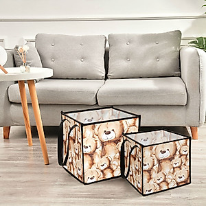 Lovely Teddy Bear Storage Bin Collapsible Toy Storage Basket Cube Laundry Basket Waterproof Nursery Hamper with Handles for Kids Room Nursery Closet Shelf Toys Playroom Decor