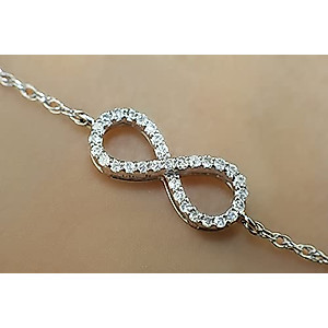 1/10 Carat Diamond Infinity Bracelet for Women in 14k White Gold Adjustable 7 to 8 Inches (H-I, I1-I2, cttw) Spring Ring by Belantina