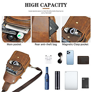 Handadsume Thick Crazy horse Leather Triangle Crossbody Sling Chest Bag Travel One Shoulder Bag Daypack For Men Male 3028 (100% Genuine Leather-8013 Brown)