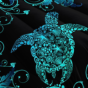 Nttopship Blue and Black Sea Turtles Comforter Sets Twin Size， Bedding Sets for Kids,Oceans and Starfish Comforter Sets All Season 1 Comforter and 2 Pillowcases