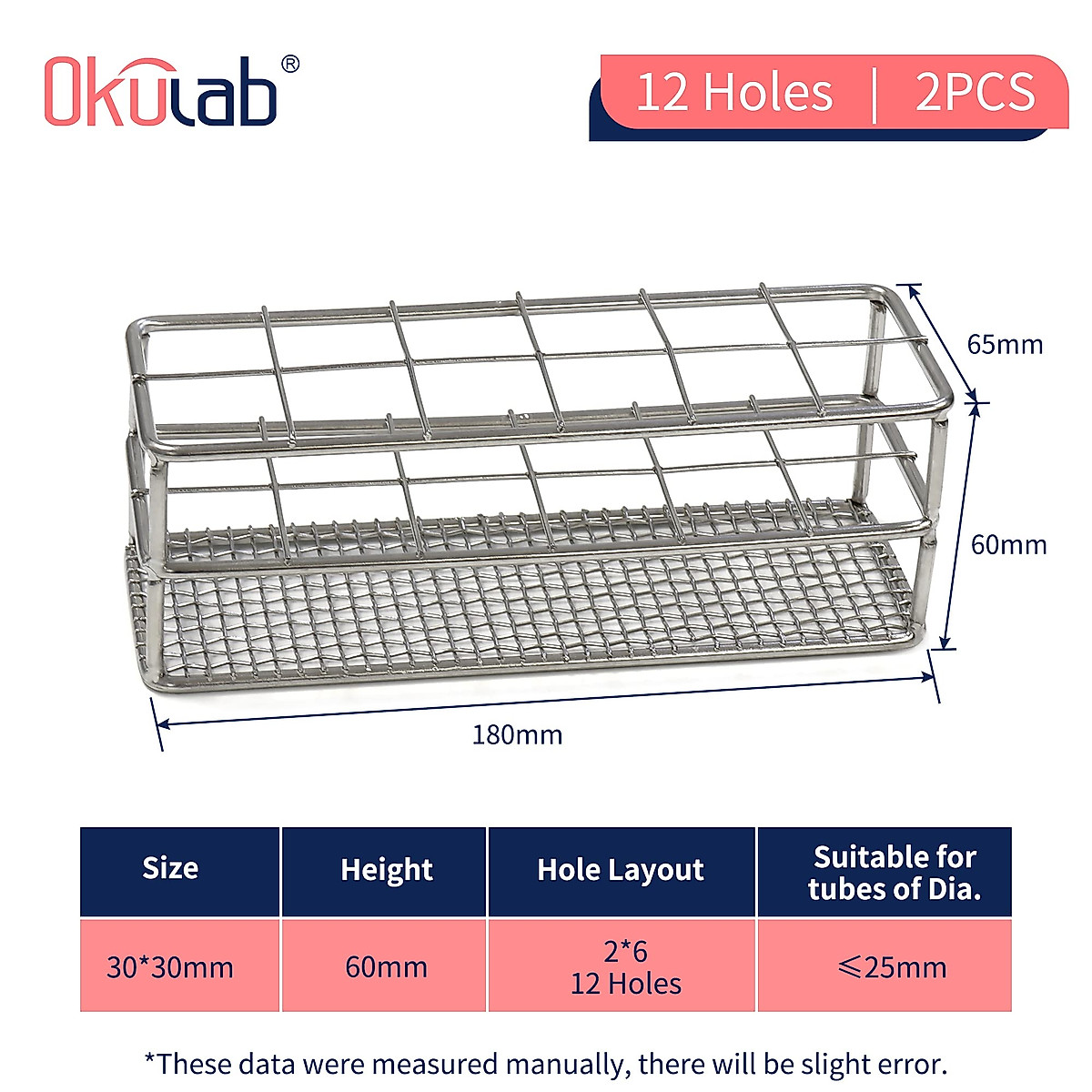 Test Tube Rack, 2pcs of 12 Holes Stainless Steel Test Tube Racks, Suitable for Tubes of Dia.≤21mm, Wire Constructed Test Tube Holder, for Classroom, Lab, TTRS12A2