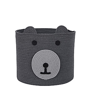 InfiBay Baby Toy Storage, Cotton Rope Storage Basket with Bear Design, Toy Storage Bin with Handles, Woven Laundry Hamper, Baby Nursery Organizer for Toys, Blanket, Clothes, Towels, 12”(D) x 11”(H)