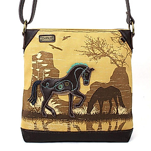 Chala Handbags Safari Horse Canvas Crossbody Bag Purse, Horse Lover (Brown)