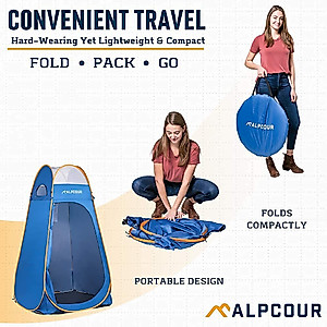 Alpcour Portable Toilet w/Portable Pop Up Tent – Compact Indoor & Outdoor Commode w/Travel Bag for Camping, RV, Boat & More – Privacy Tent for Portable Toilet, Shower and Changing Room