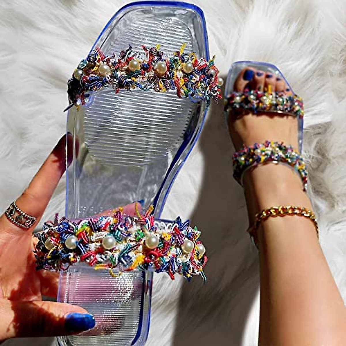 Summer Spring Bottom Size Women Pearl And Rhinestone Slippers Large Beach Fashion Shoes Nice Slides for Women