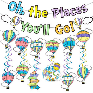 Oh The Places You'll Go Decorations Kindergarten Graduation Party Decoration Oh The Places You'll Go Banner for Colorful Dr. Seuss Party Decoration First Birthday Banner Decoration for Baby Shower