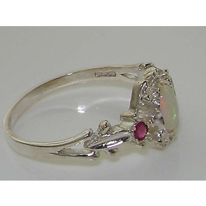 LetsBuyGold 925 Sterling Silver Natural Opal and Ruby Womens Anniversary Ring - Size 7.25