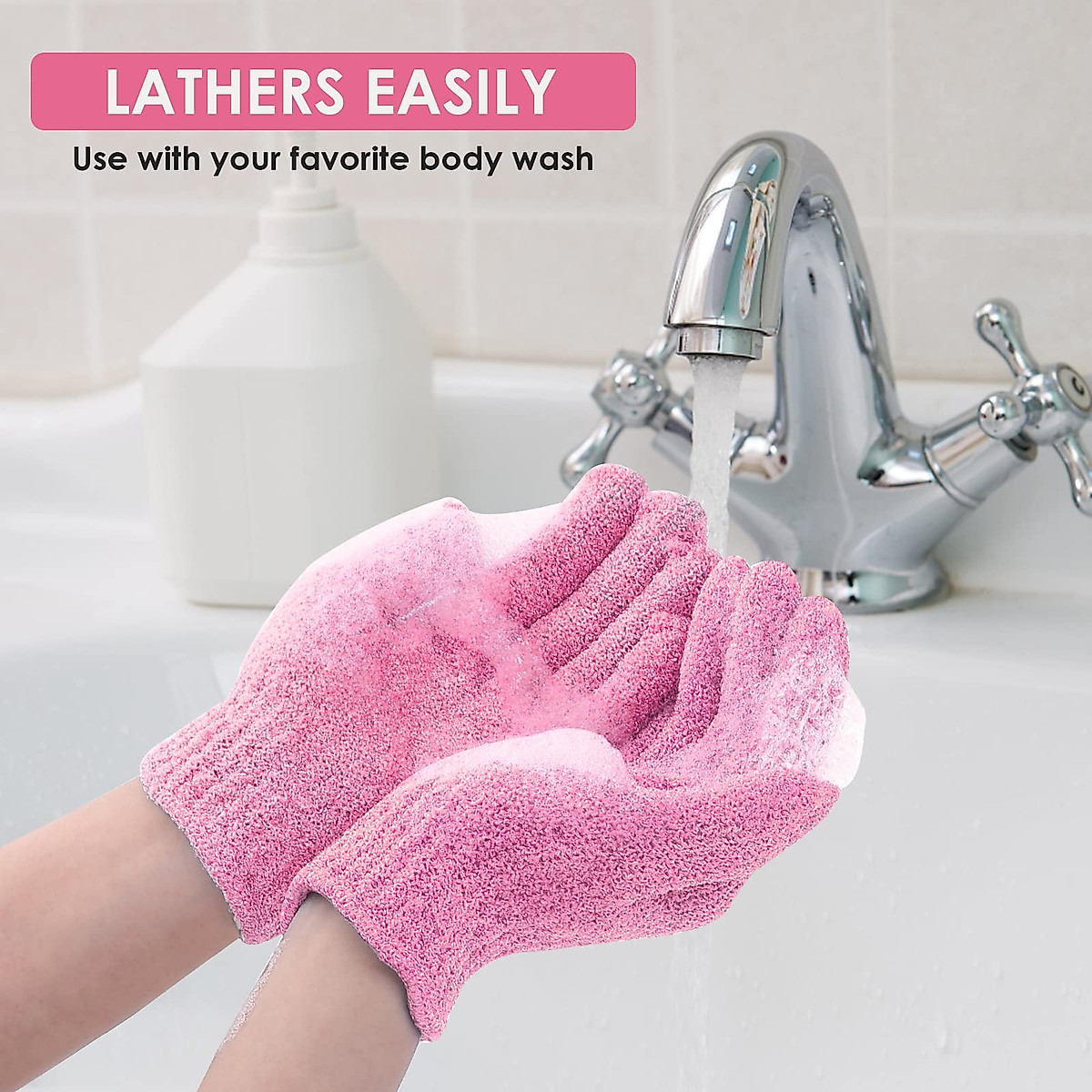 Sibba 1 Pair Bath Gloves for Shower Natural Loofah Exfoliating Wash Gloves for Body and Face, Dead Skin Remover, Double Sided Microfibre Shower Body Gloves for Adults and Kids