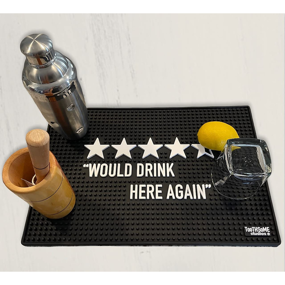 Would Drink Here Again 17.7" x 11.8" Funny Bar Spill Mat Rail Countertop Accessory Home Pub Decor Slip Resistant Durable Thick Bar Covering for Craft Brewery Kitchen Cafe and Restaurant Accent