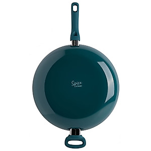 Spice by Tia Mowry 14 Inch Nontoxic Nonstick Ceramic Interior Large Aluminum Fry Pan - Teal (109090.01R)