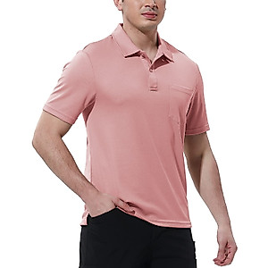 Gopune Men's Short Sleeve Polo Shirts Quick Dry Outdoor Regular Fit Golf Shirts with Pocket Pink,L
