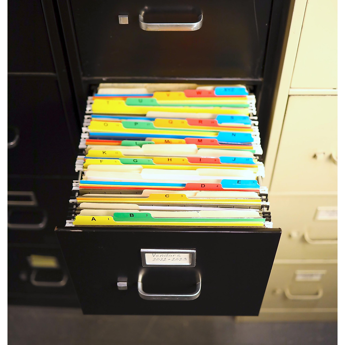 Iconikal Alphabetical File Guide Set, 5 Tabs Across, Manila, Letter Size