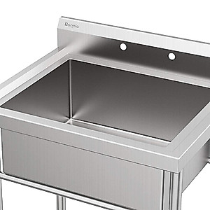 VINGLI Upgraded Free Standing 304 Stainless Steel Utility Sinks for Laundry Room with Backsplash, Industrial Garage Sink Commercial Sink for Restaurant, Workshop – 28" W x 24" D x 40.2" H