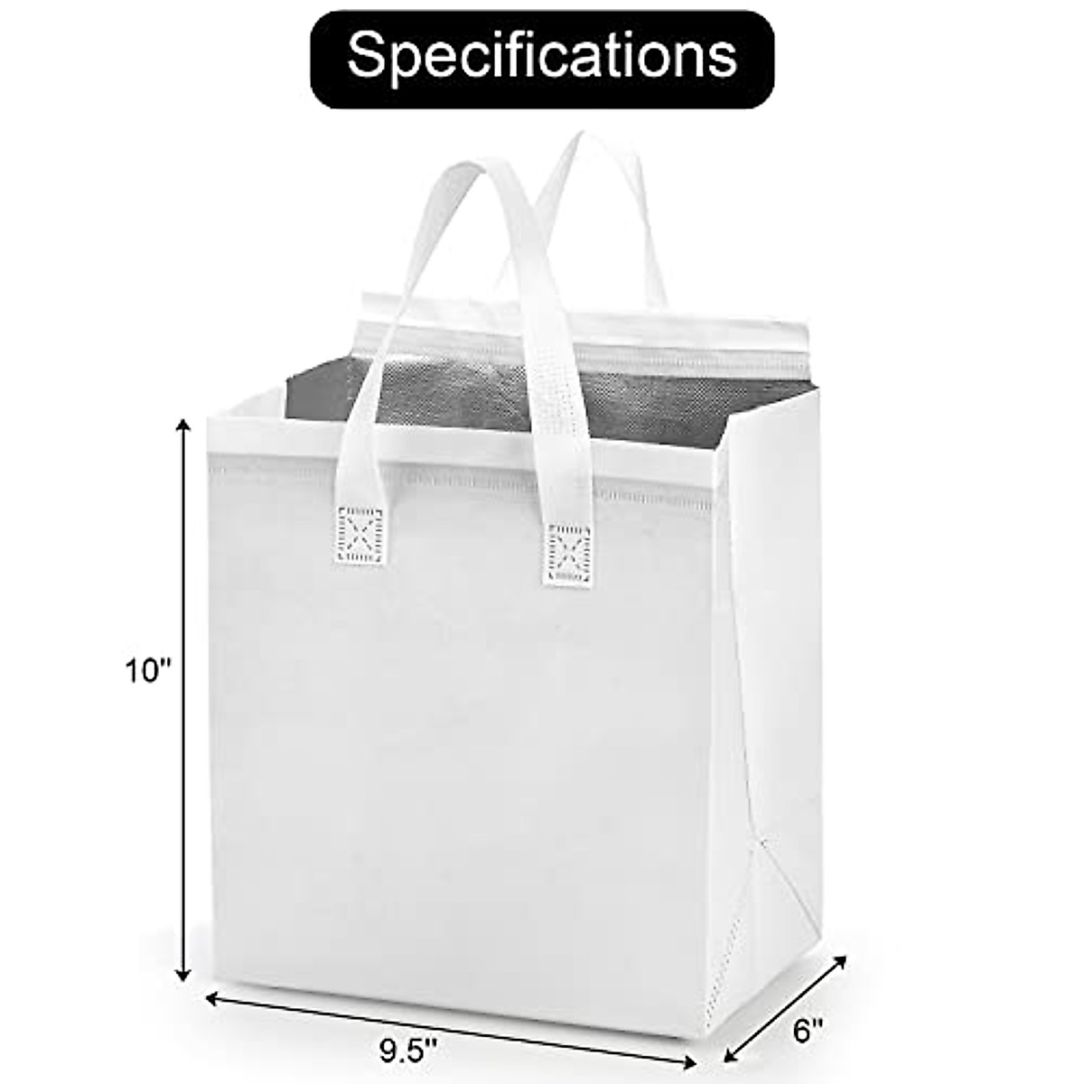ZENFUN Set of 25 Insulated Take Away Bags, Small Insulated Cooler Bag Grocery Bags, White Thermal Bags for Hot&cold Frozen Food, Food Delivery, 9.5 x 6 x 10 Inches