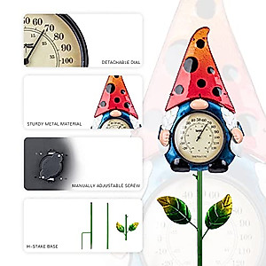 Elf Thermometer for Outside - 42 Inch Outdoor Metal Stake Decorative Thermometer and Hygrometer for Patio Lawn Garden