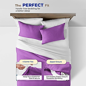 Queen/Full Duvet Cover, 1000 Thread Count Sateen 3 Piece Egyptian Cotton Quality Duvet Cover Set, 100% Pure Cotton Comforter Cover, 2 Pillow Shams, Zipper Closure, 7 Corner Ties - (Lilac)