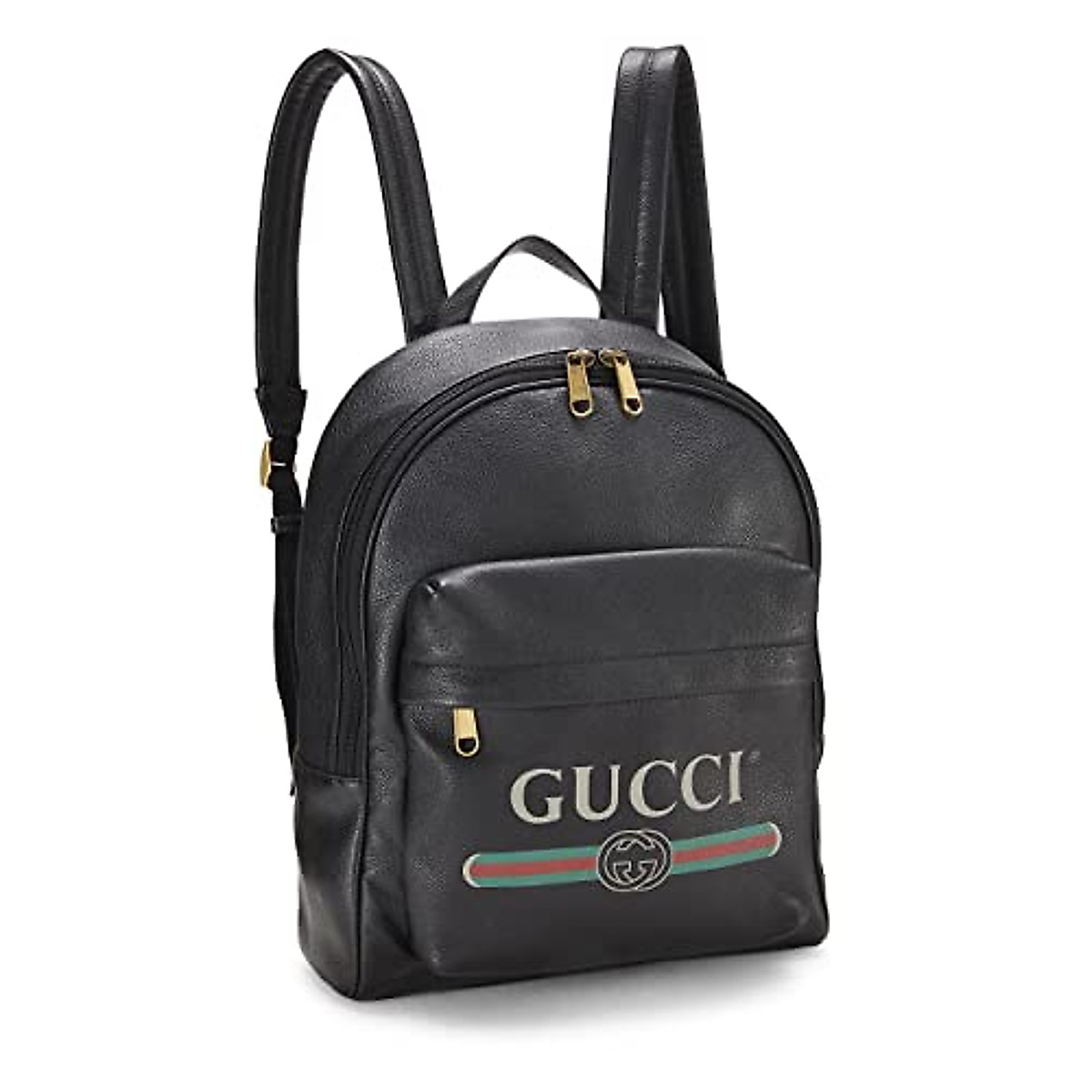 Gucci, Pre-Loved Black Leather Logo Print Backpack Medium, Black