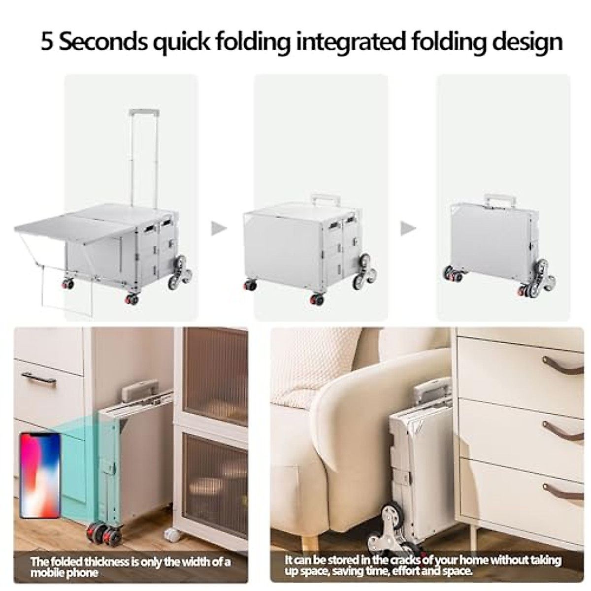 RINGGLO Collapsible Foldable Wagon Cart Outdoor Utility Wagon with Wheels, with Adjustable Push Pulling Handles,Big Wheels for Shopping, Picnic, Camping,Beige